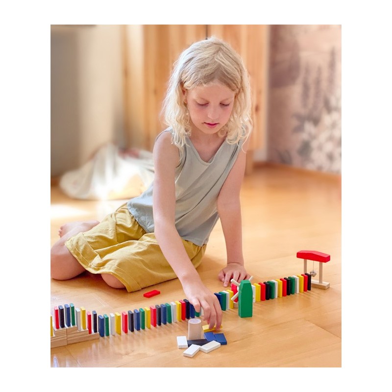 Jeu de Domino en Bois Montessori - Circuit Couleurs pour Enfant